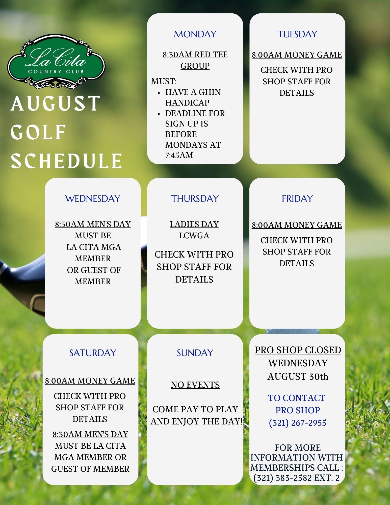 Calendar - La Cita Country Club